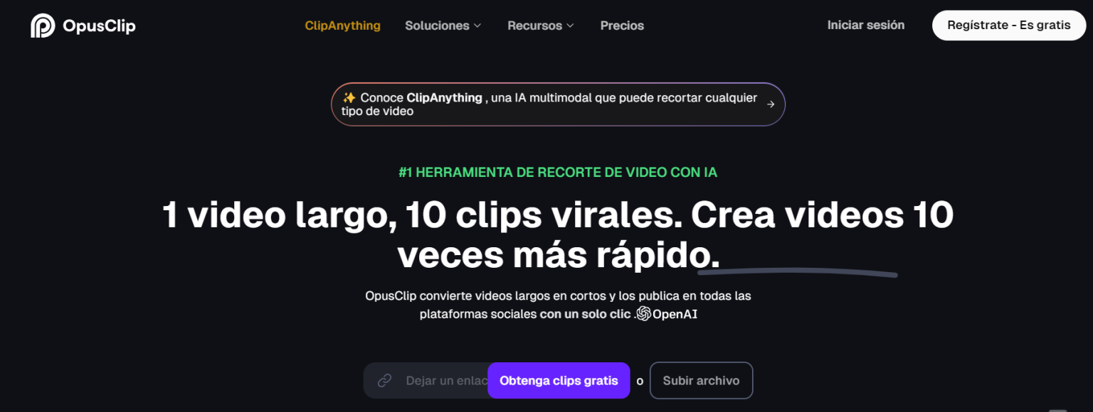 OpusClip - Convierte videos largos en cortos virales rápido